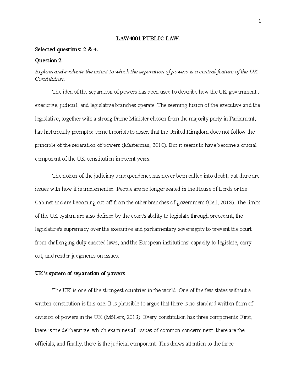 LAW4001 Public LAW - Great paper - LAW4001 PUBLIC LAW. Selected questions: 2 & 4. Question 2 ...