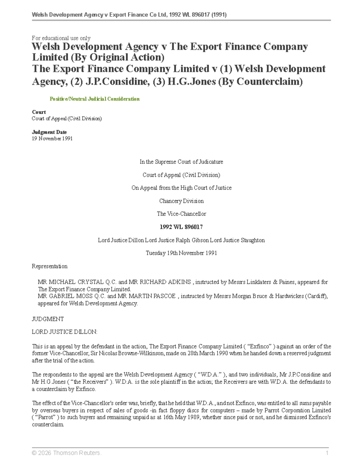 Welsh Development Agency v Export Finance Co Ltd: Case Analysis (1992 ...