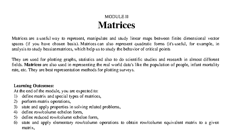 Module 3 - Matrices - MODULE II Matrices Matrices spaces (if you have ...