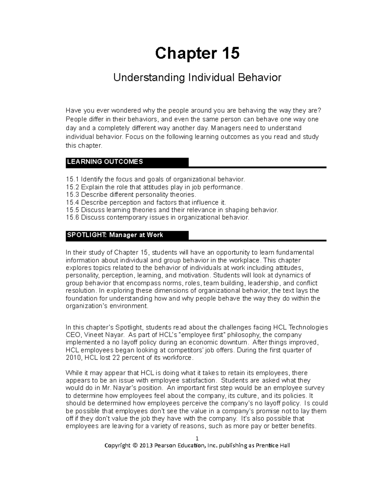 Chapter 15 - Understanding Individual Behavior - Chapter 15 ...