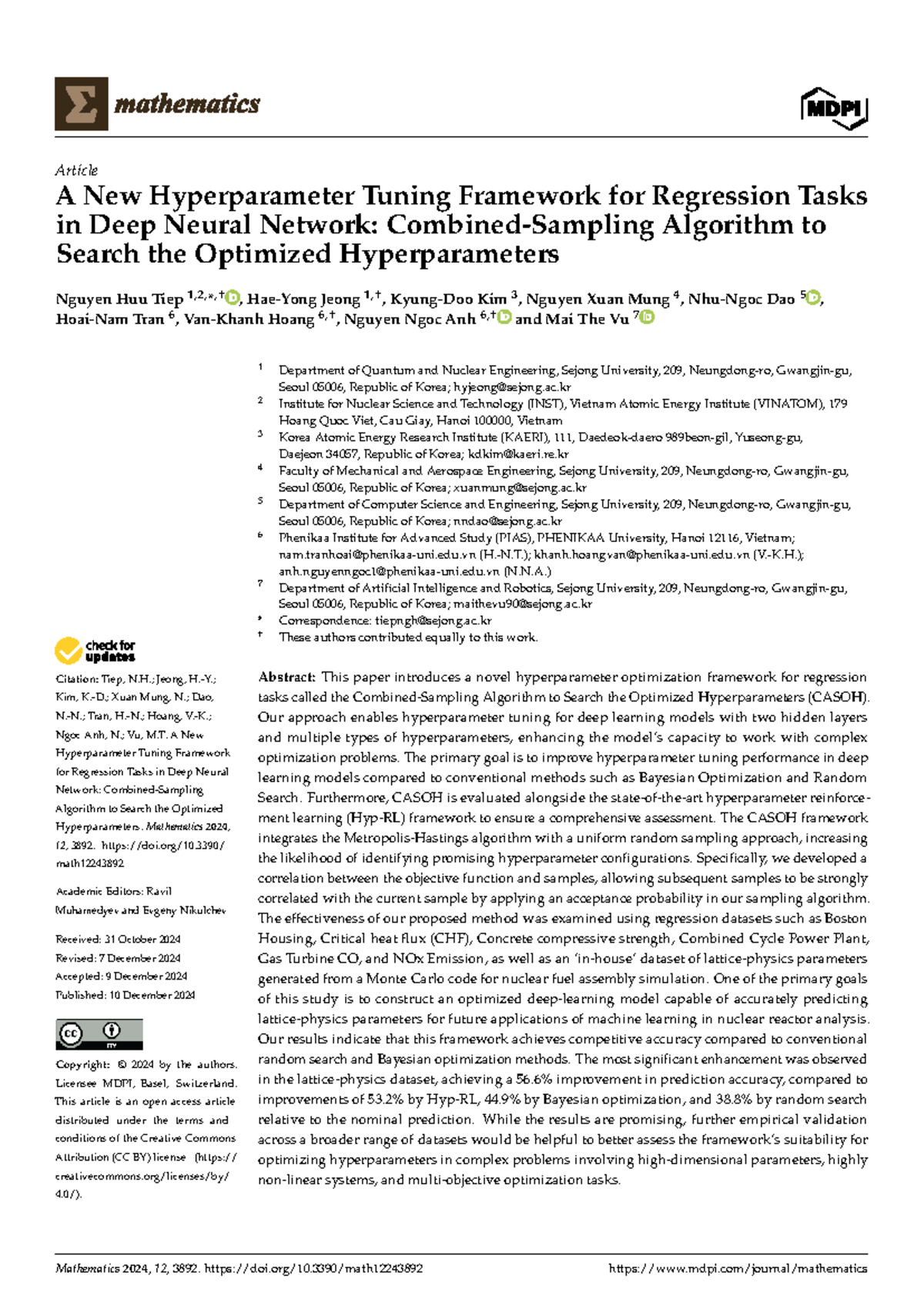 A Novel Hyperparameter Tuning Framework for Regression in DNNs: CASOH ...
