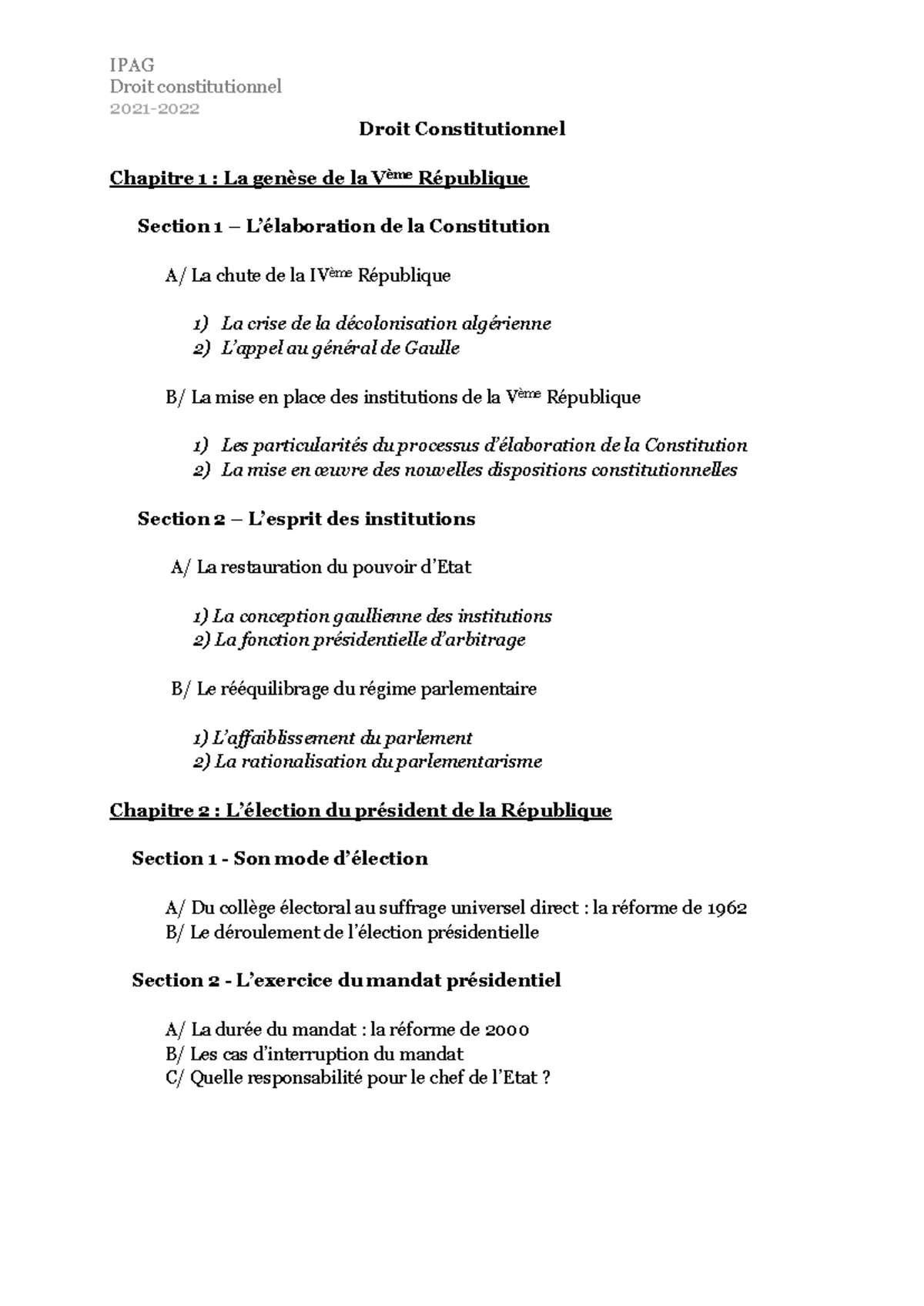 Plan du cours CM Droit Constit - Droit constitutionnel 2021- Droit Constitutionnel Chapitre 1 ...
