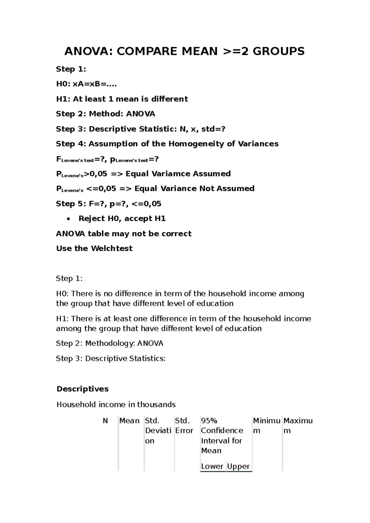 ANOVA Analysis of Household Income by Education Level and Employment ...