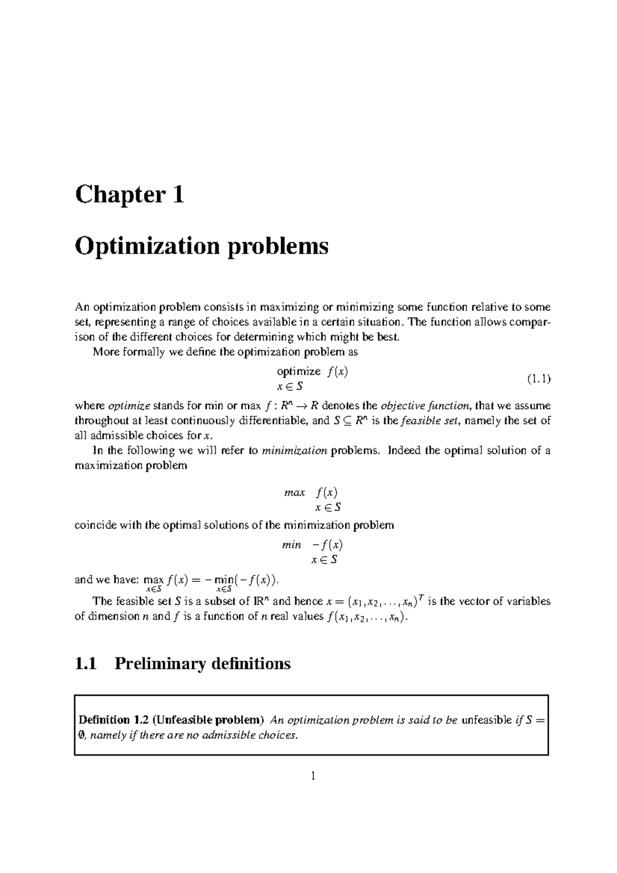 Chapt 1 0 - Chapter 1 Optimization problems An optimization problem ...