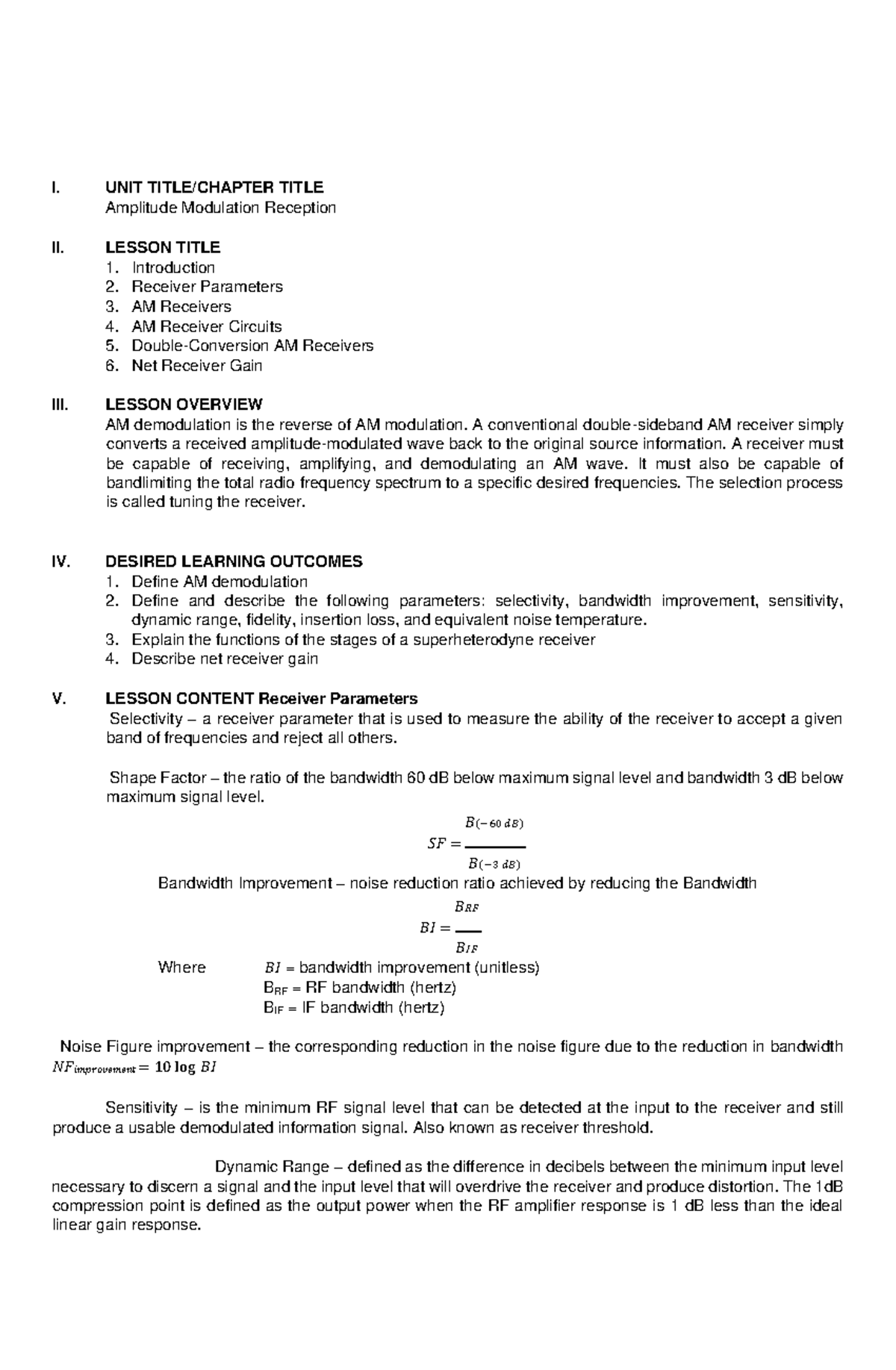Principles of Communication - Lesson 4: AM Reception Overview - Studocu