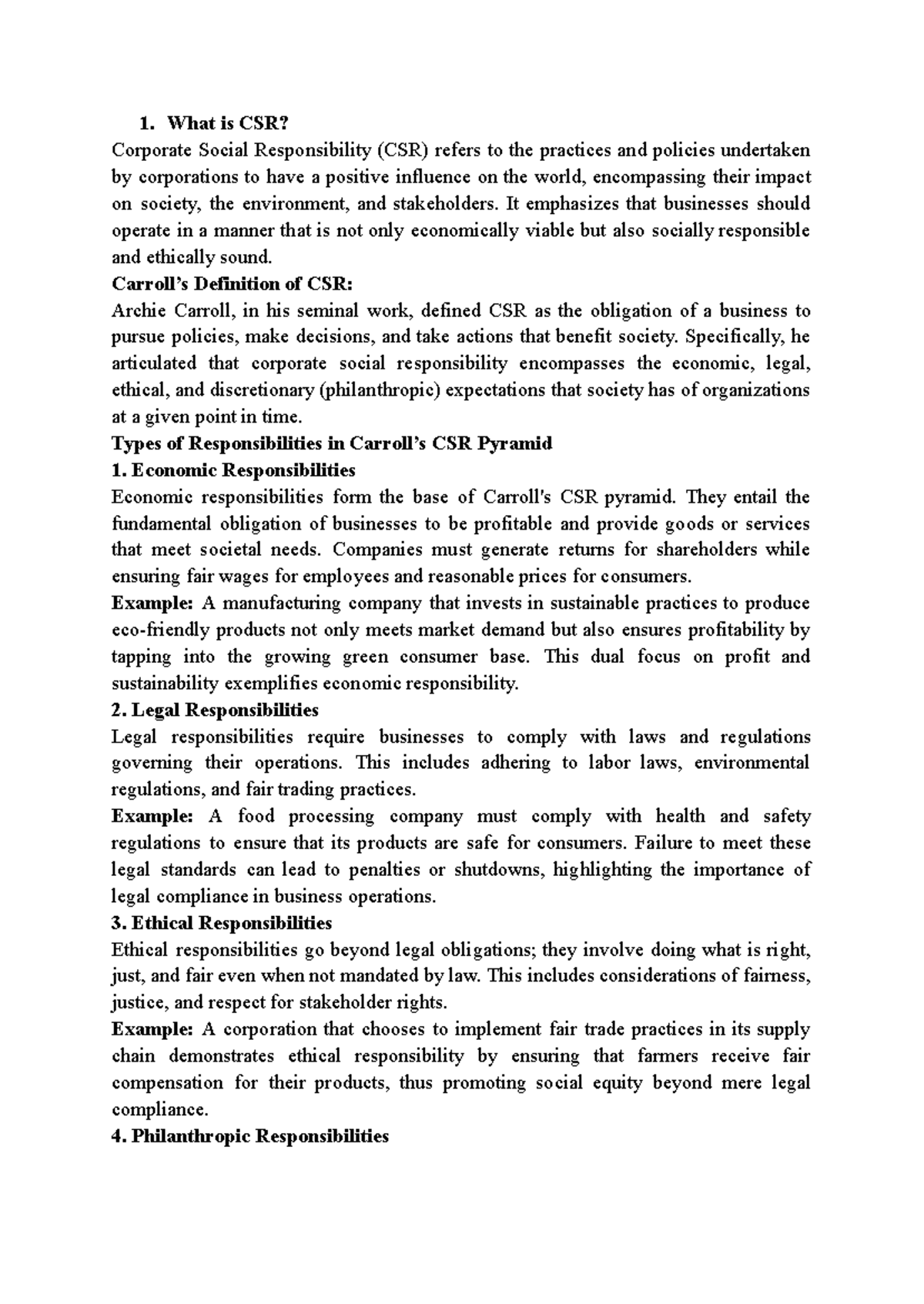 CSR Overview and Responsibilities: Insights for BUS 101 Final Exam ...