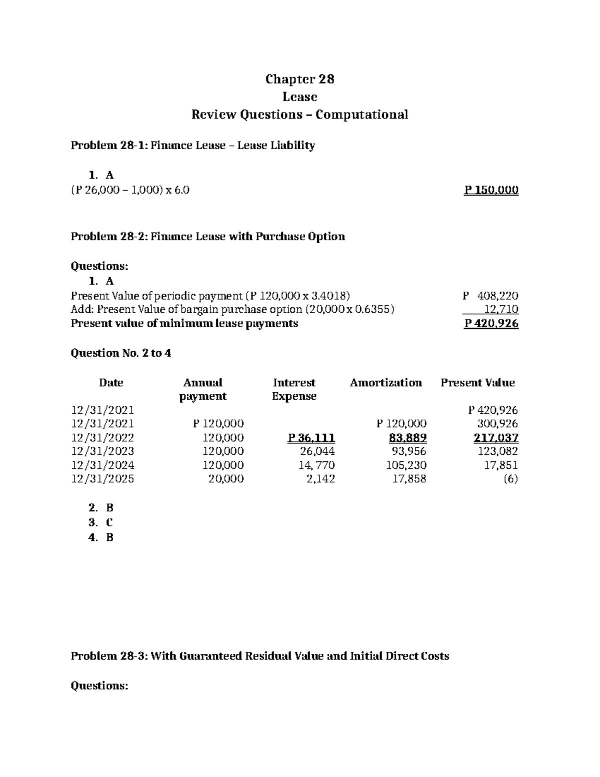 Chapter 28 Lease Summary - Key Problems and Solutions in Auditing - Studocu