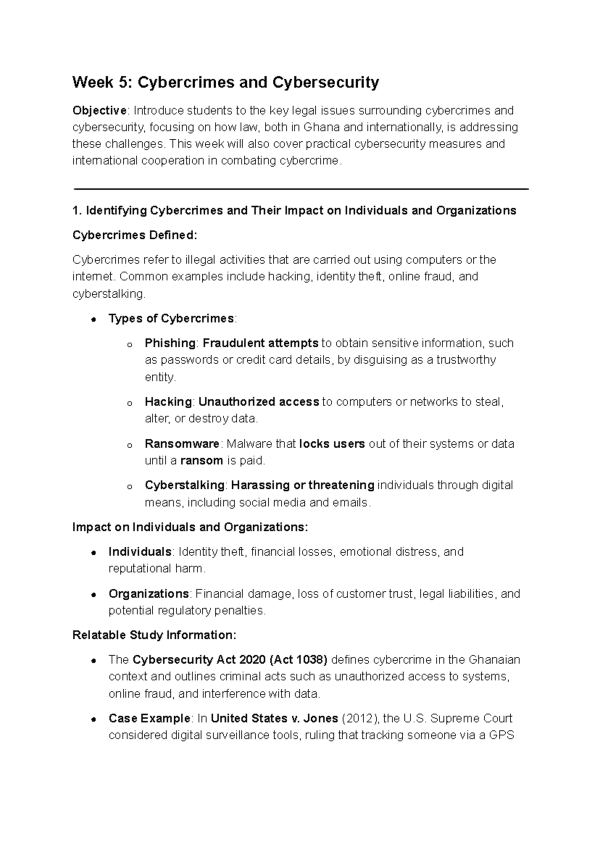 Week 5: Cybercrime and Cybersecurity Overview (Course Code: CS101 ...
