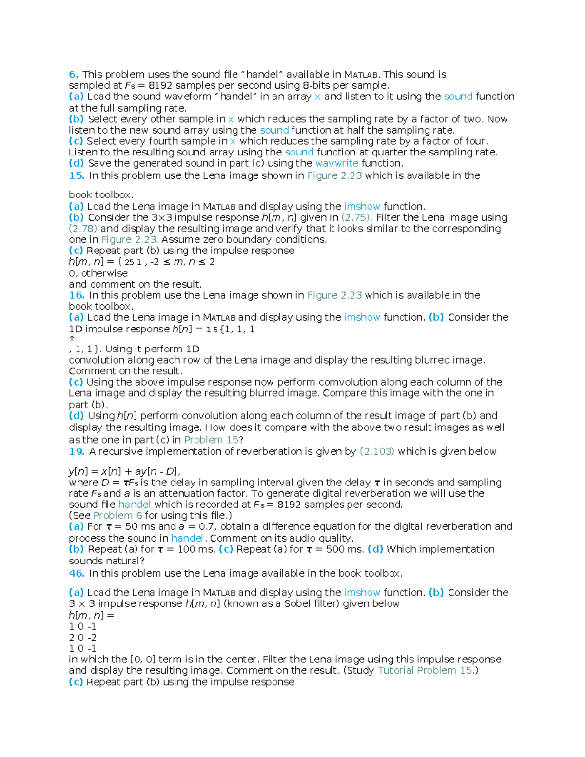 MATLAB Sound and Image Processing Exercises (Baitapxlths) - Studocu