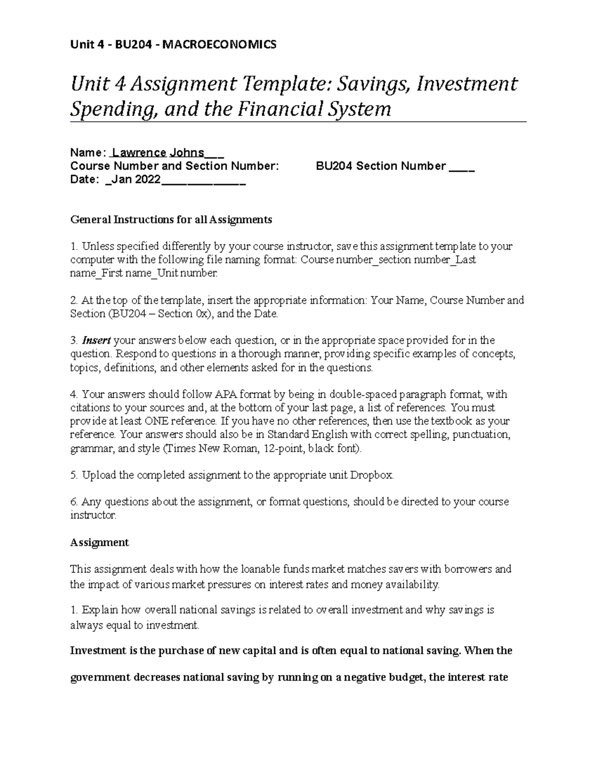 BU204 Unit4 Assignment Template - Unit 4 Assignment Template: Savings ...