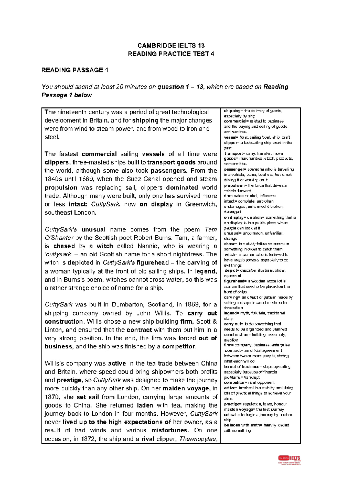 CAMBRIDGE IELTS 13 READING PRACTICE TEST 4: PASSAGE 1 ANALYSIS - Studocu