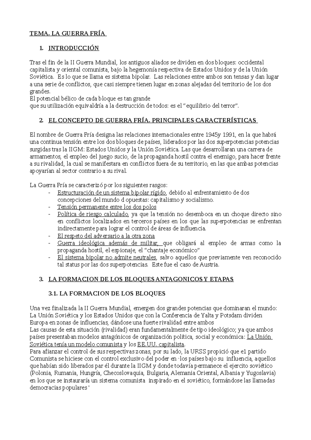 Guerra Fría: Introducción y Características Esenciales - Studocu