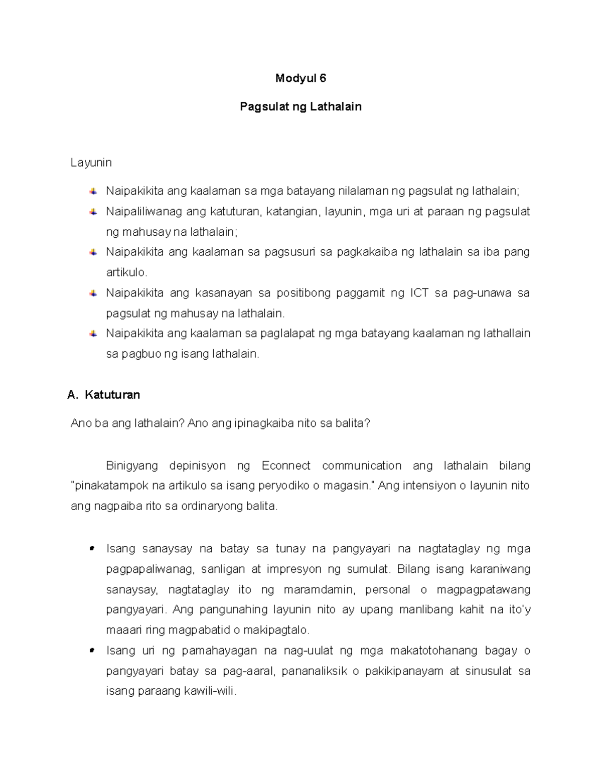 Modyul 6: Pagsulat ng Lathalain at mga Batayang Kaalaman - Studocu