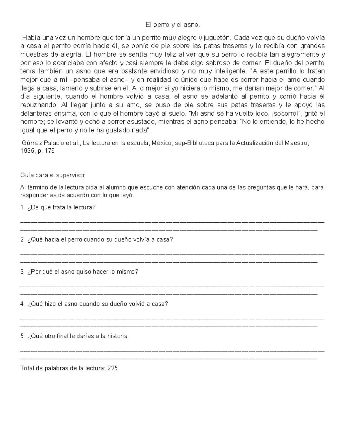El perro y el asno - Examen de Lectura y Comprensión - Studocu