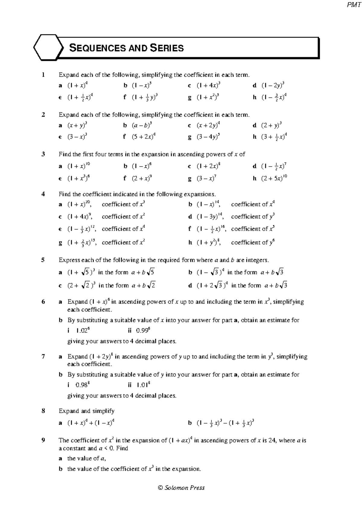 PMT 1A: Binomial Expansions and Coefficient Calculations - Studocu