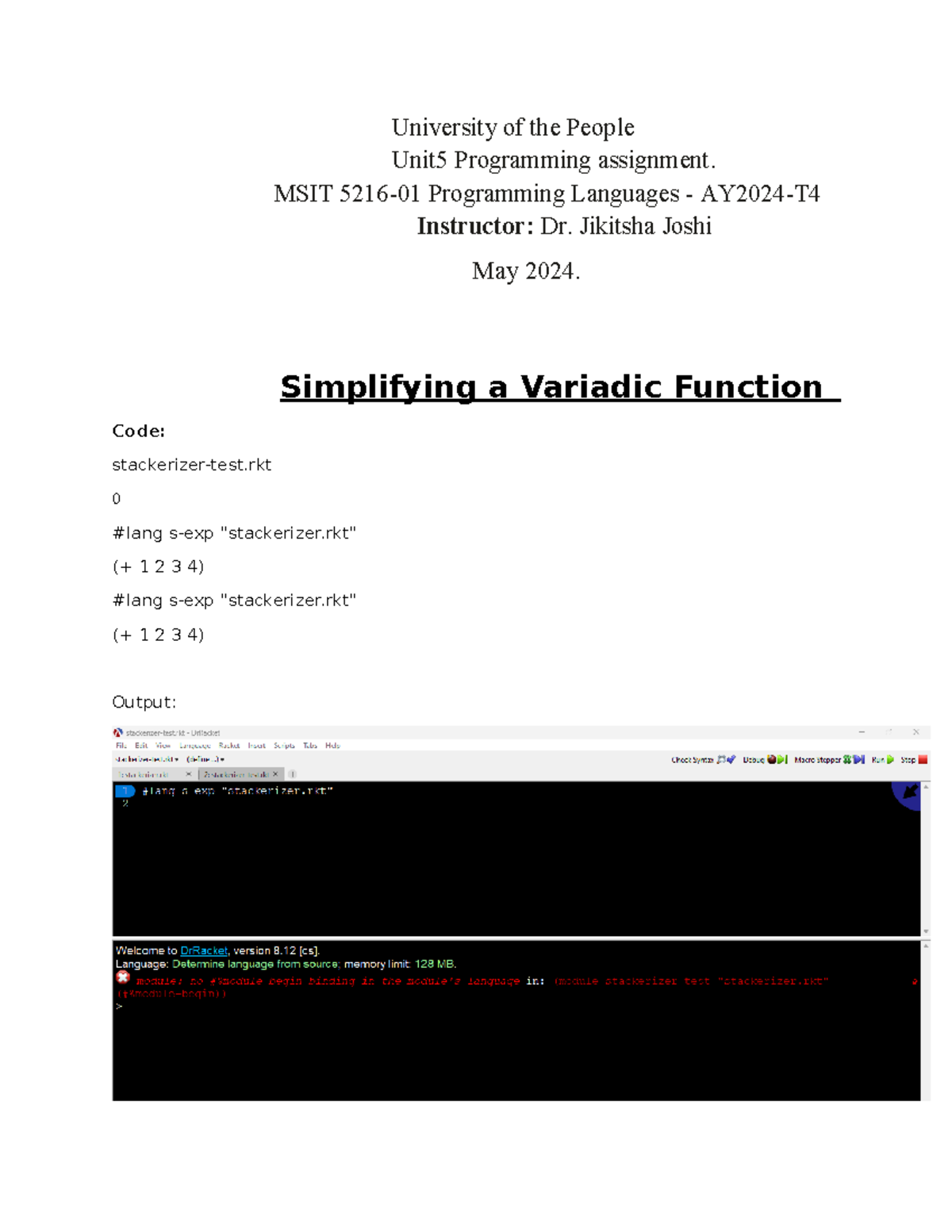 Programming assignment - MSIT 5216-01 Programming Languages - AY2024-T ...
