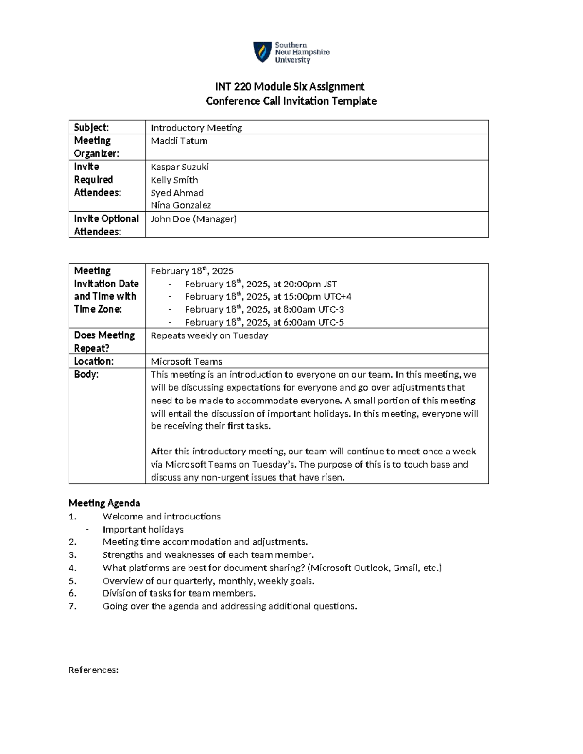 INT 220 Conference Call Invitation - INT 220 Module Six Assignment ...