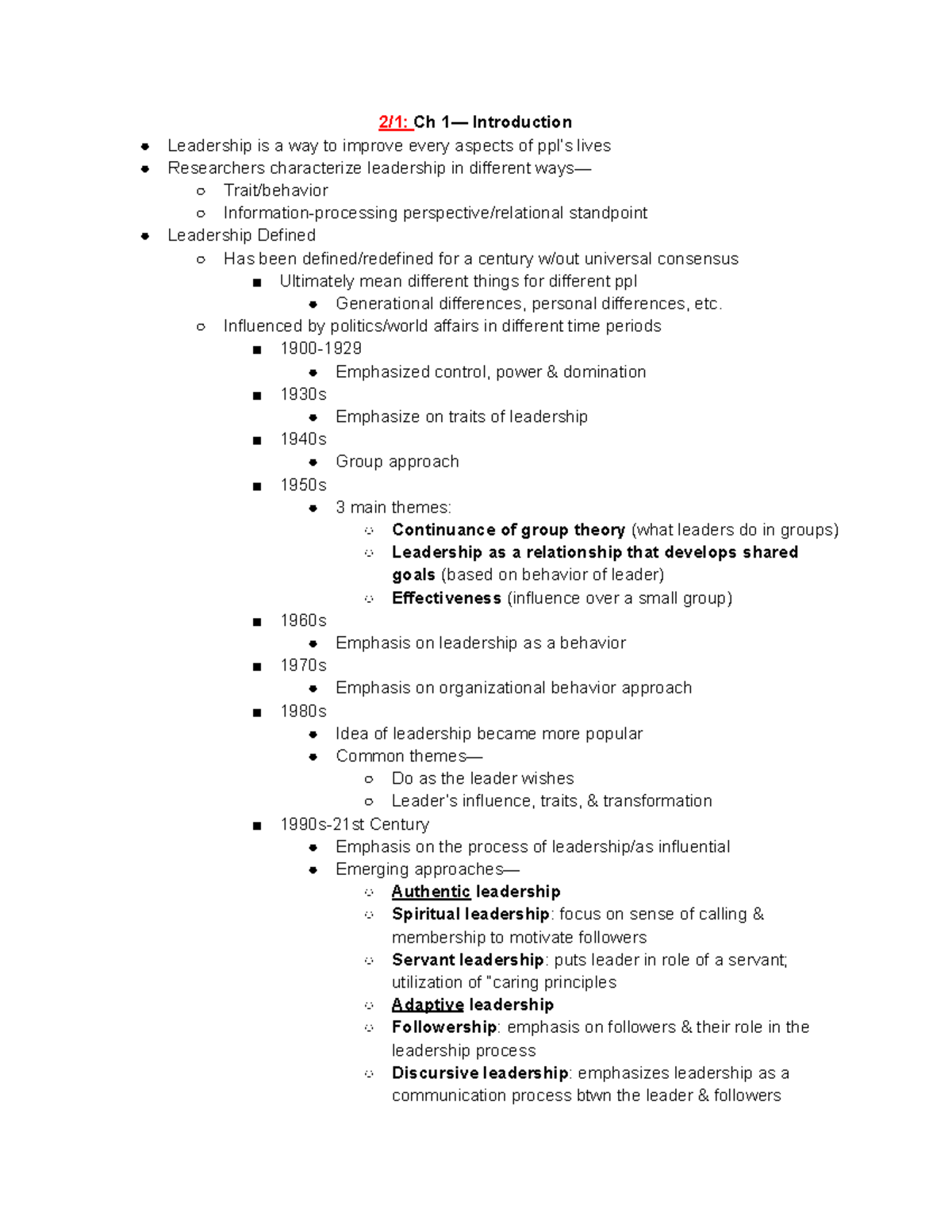 Northouse Readings - Leadership: Theory and Practice - 2/1: Ch 1 ...