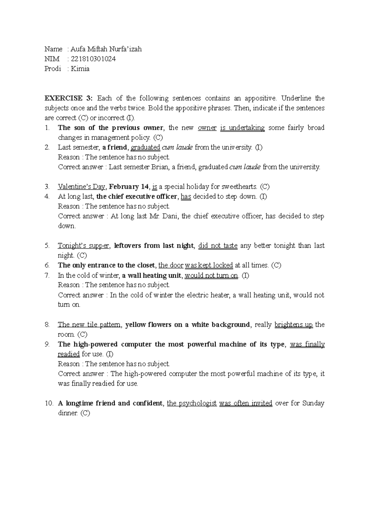 Exercises on Appositives and Present Participles for ENG101 - Studocu