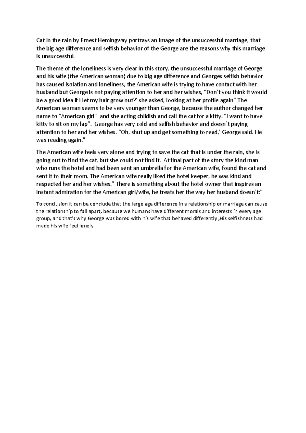 Literary Analysis of "Cat in the Rain" - A Study on Loneliness and ...