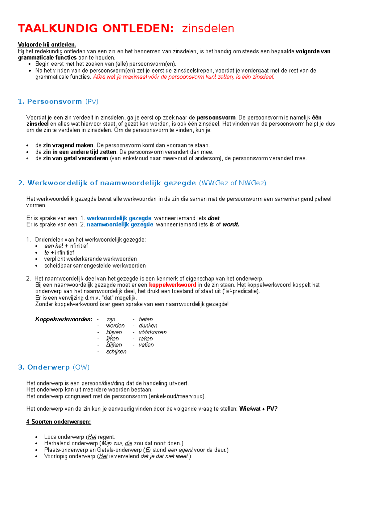 Redekundig en Taalkundig Ontleden: Grammaticale Functies en Structuur ...