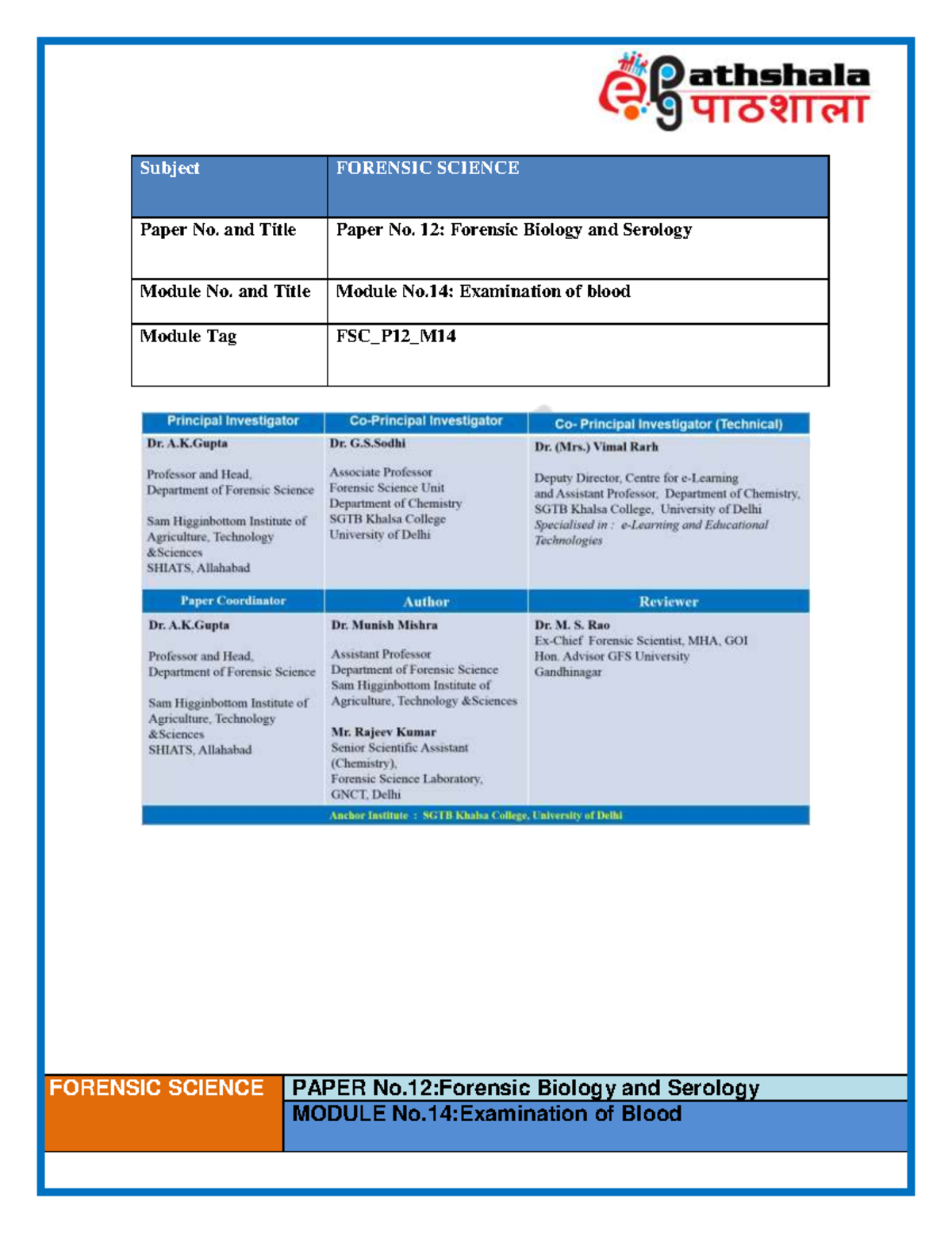 FSC_P12_M14: Forensic Biology & Serology - Blood Examination Notes ...