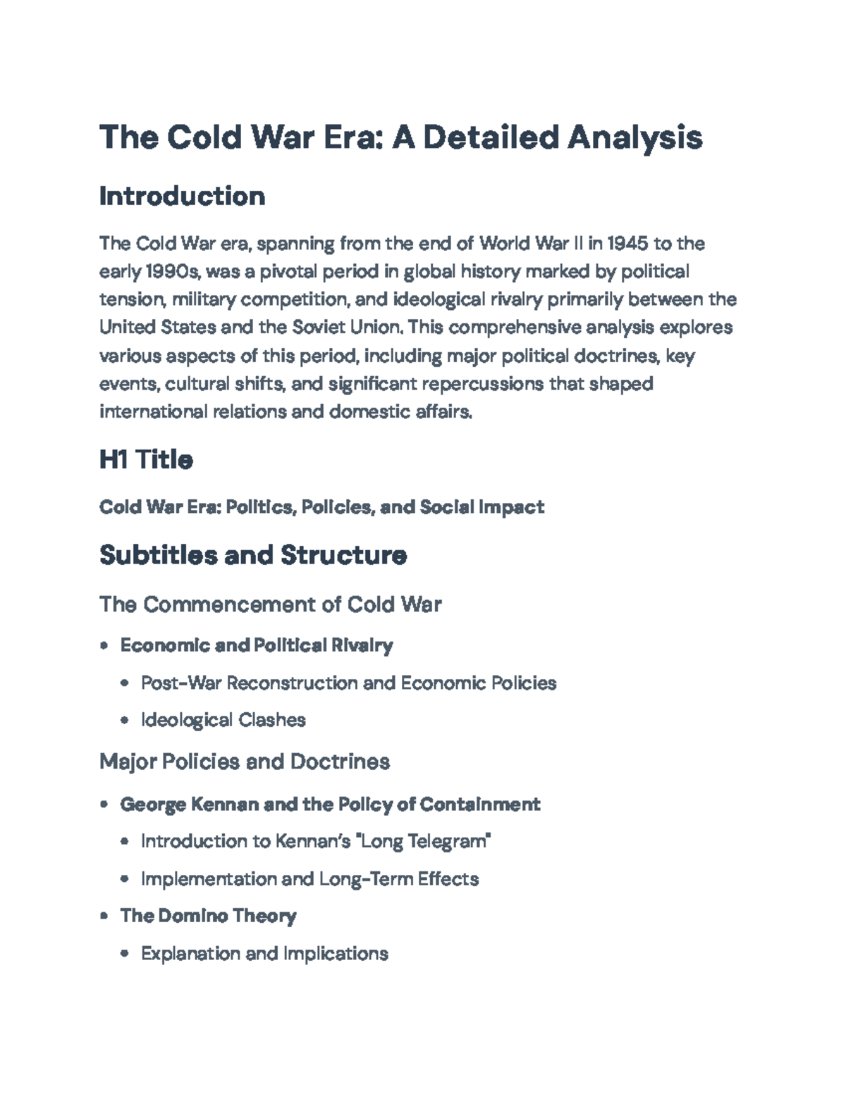 The Cold War Era: Comprehensive Analysis of Politics and Culture - The ...