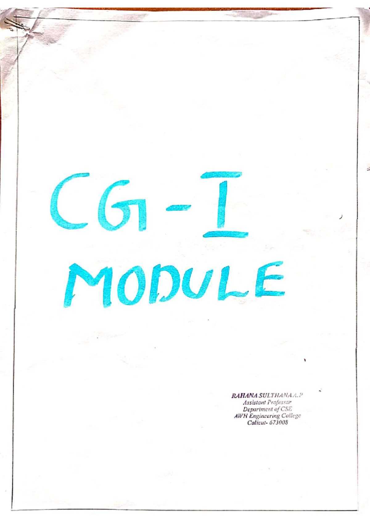 Cg module 1 - KTU COMPUTER GRAPHICS - e MODULE RAHANA SULTHANA A Assistant Professor Department ...