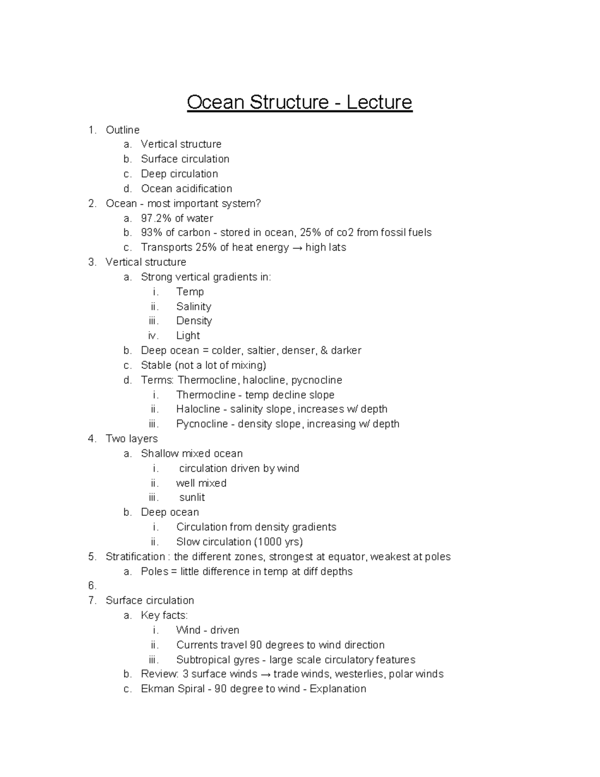 Intro to Earth System - Lecture Notes 2 - Ocean Structure - Lecture ...