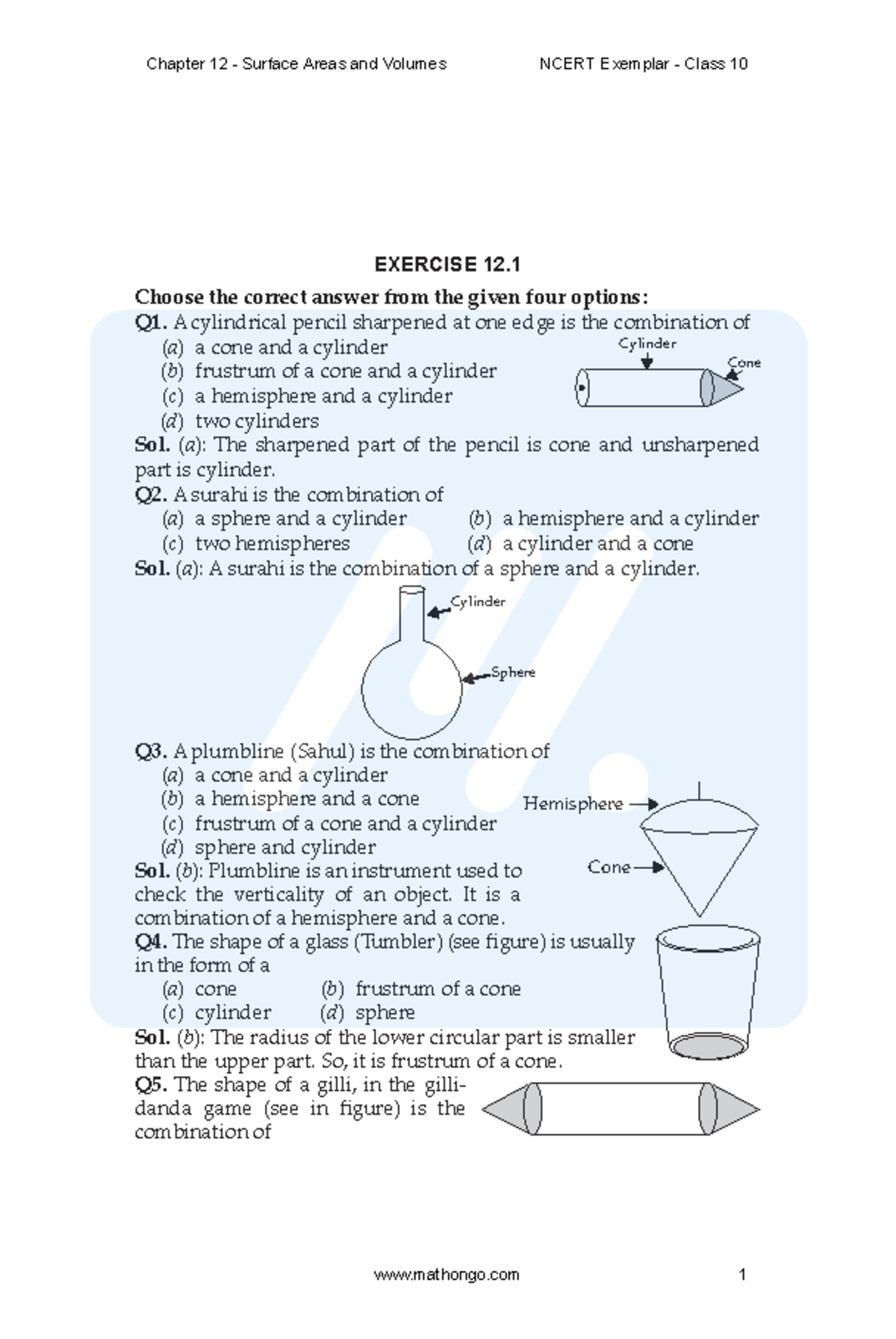 NCERT Exemplar Class 10 Math: Chapter 12 Surface Areas & Volumes - Studocu
