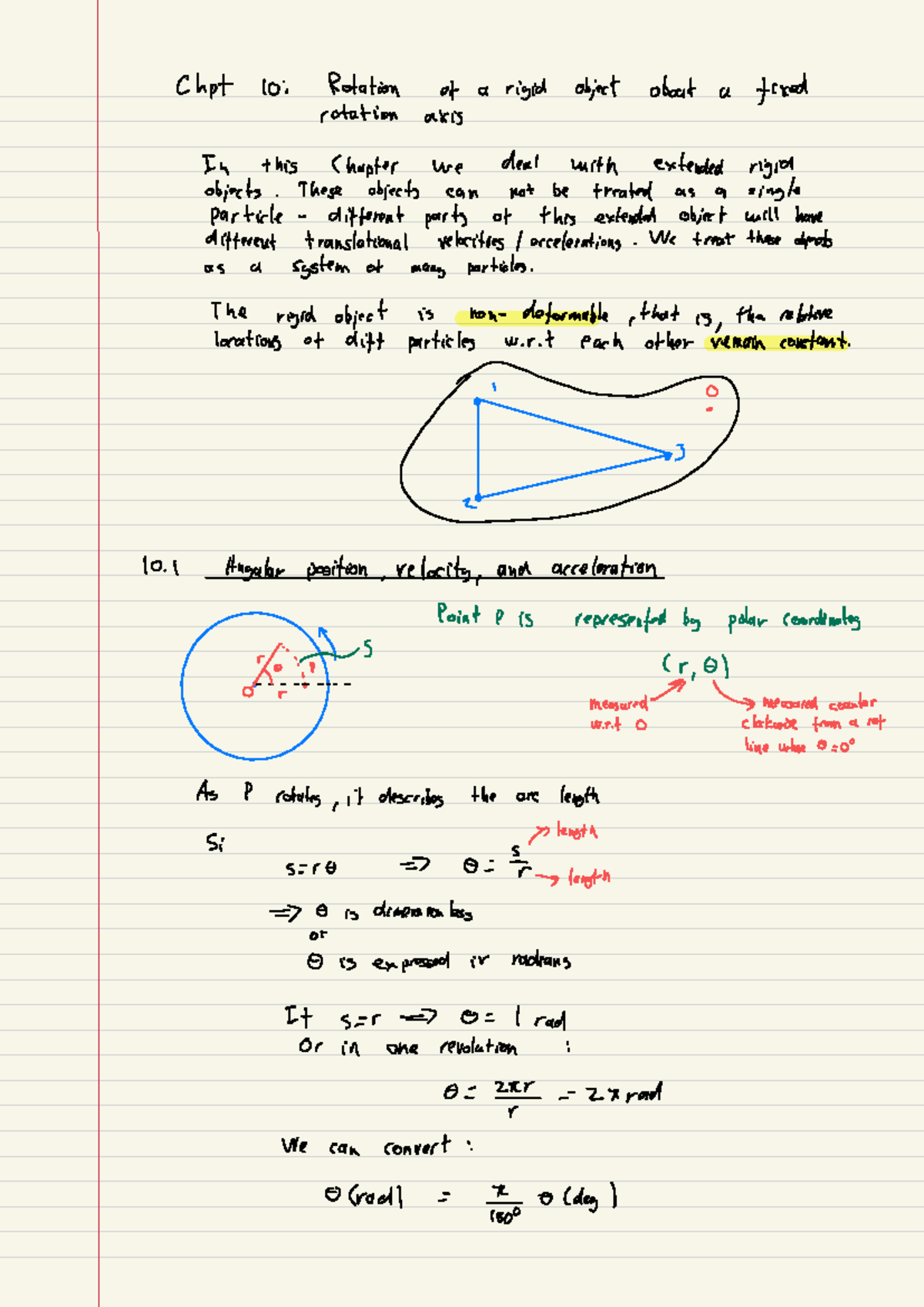 Unit 10 - Unit 10 lectures notes - Chpt10: Rotation of a rigid ...