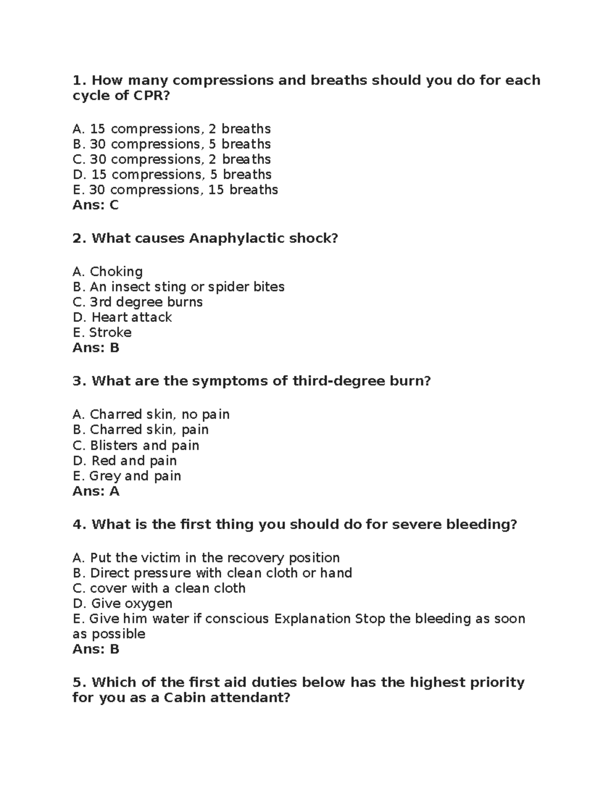First Aid Questions and Answers for CPR and Emergency Response - Studocu