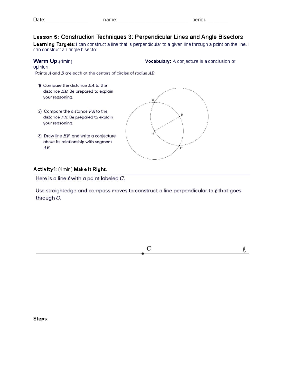 Lesson 5: Construction Techniques - Perpendicular Lines & Angle ...
