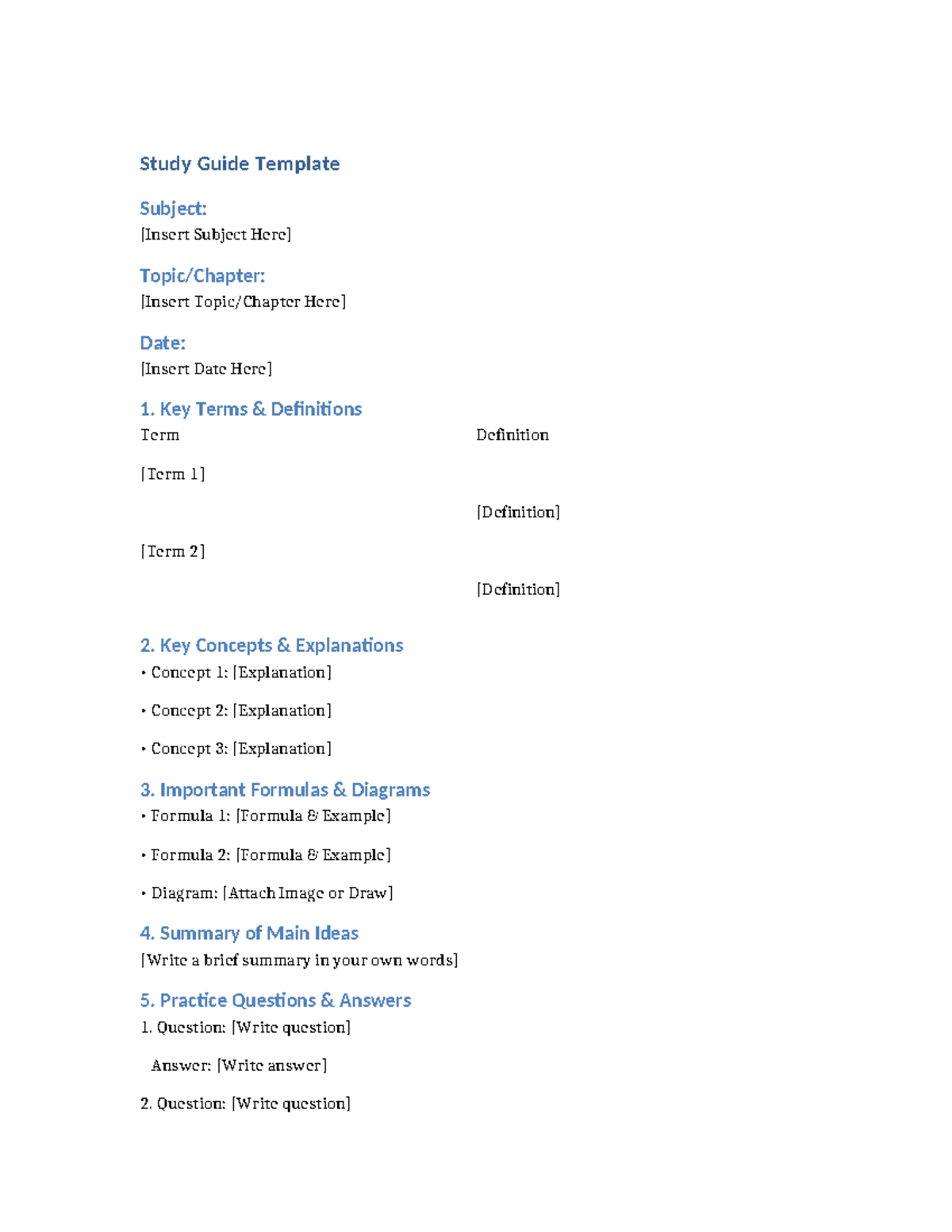 Study Guide Template - Study Guide Template Subject: [Insert Subject ...