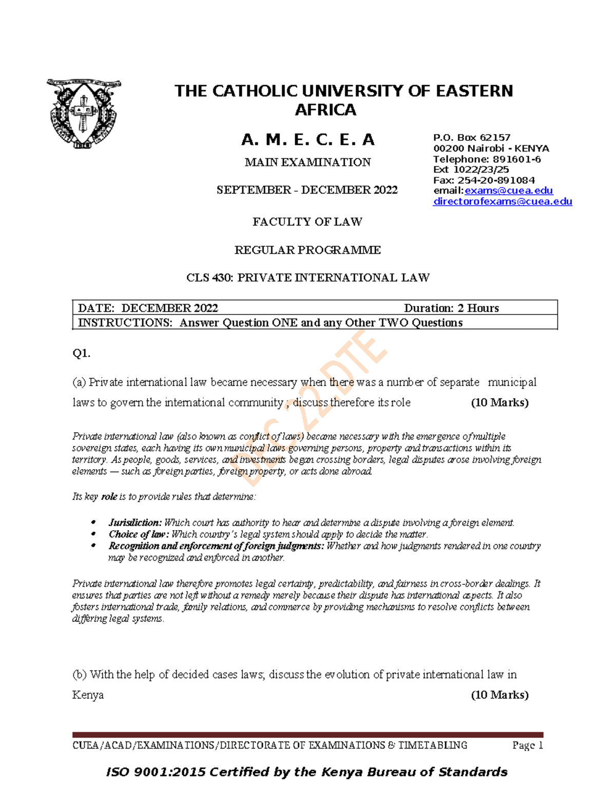 Private International Law Exam Notes - CLS 430: December 2022 - Studocu