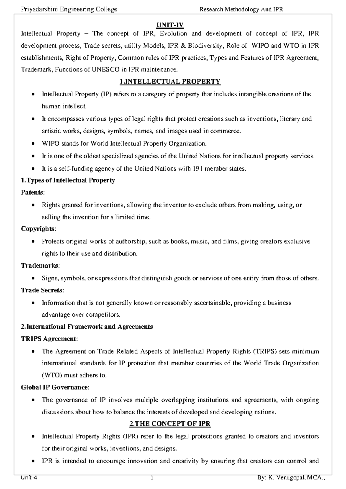 RMI Unit-4: Understanding Intellectual Property and IPR Development ...
