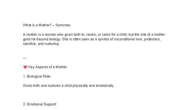 Course 5: Understanding the Multifaceted Role of a Mother - Studocu