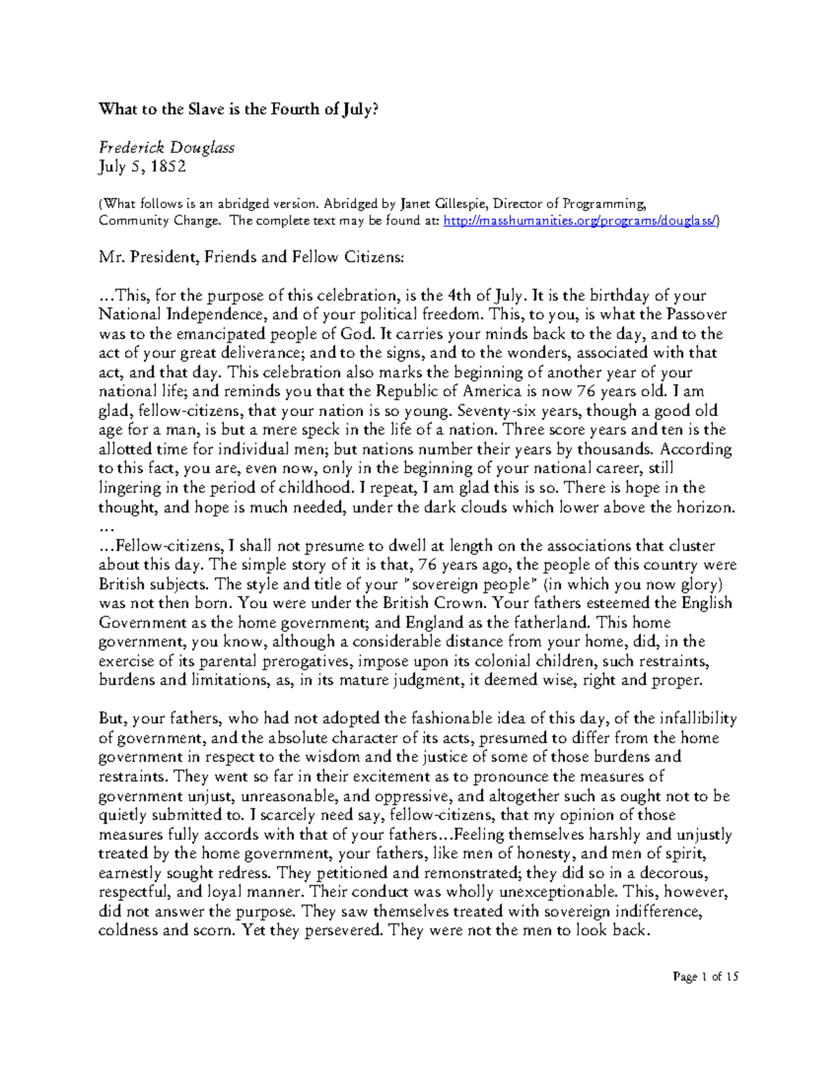 What to the Slave is the Fourth of July? - Frederick Douglass (1852) - What to the Slave is the ...