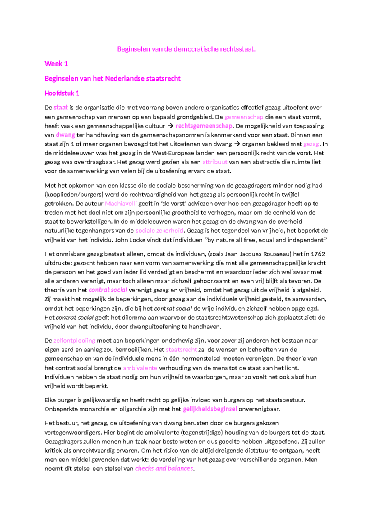 Beginselen van de democratische rechtsstaat: Samenvatting (Week 1 ...