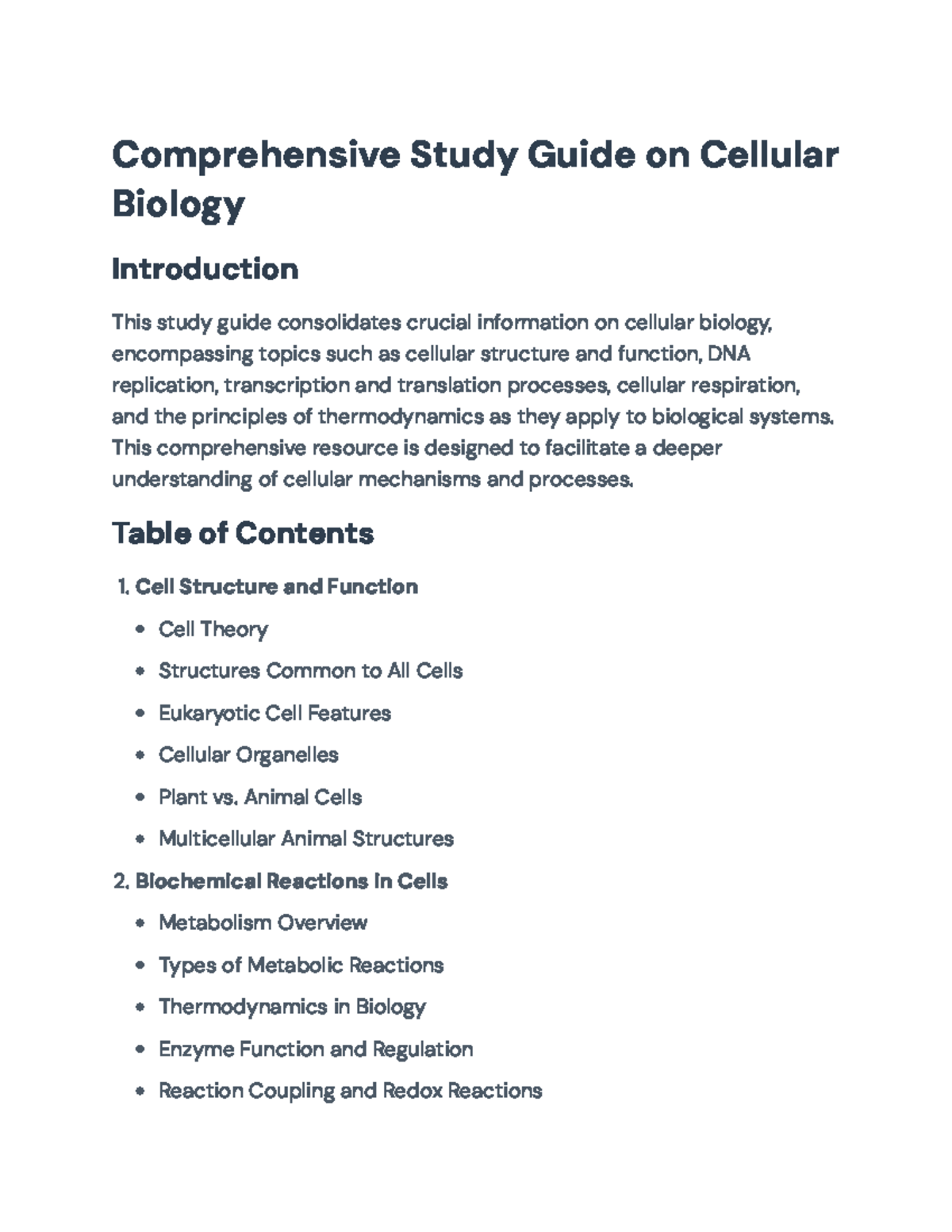 Comprehensive Study Guide on Cellular Biology (BIO101 Notes) - Studocu