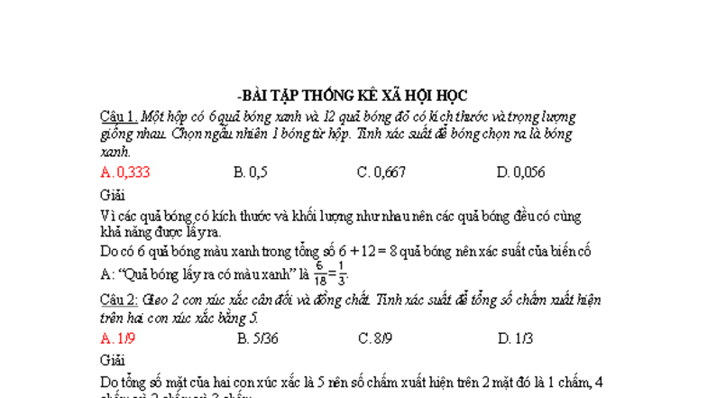 Bài Tập Thống Kê Xã Hội Học - Trường ĐH Sư Phạm Hà Nội 72572 - Studocu