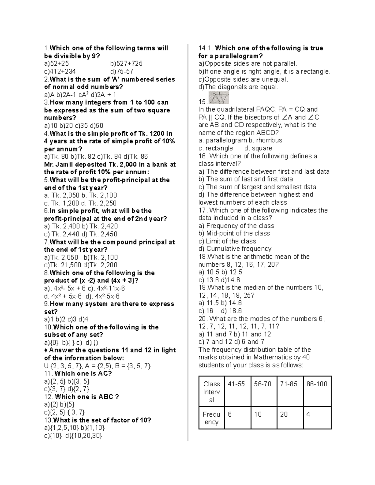 NC8 Math MCQ Practice Questions and Solutions - Studocu