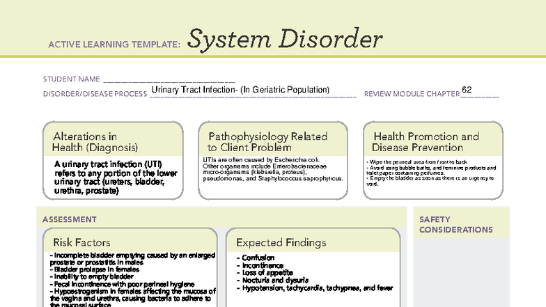 ACTIVE LEARNING TEMPLATE: System Disorder - UTI in Geriatrics - Studocu