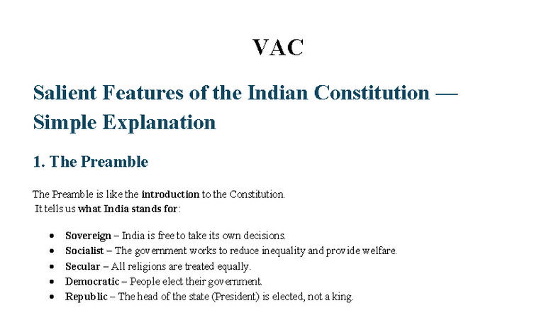 VAC1 Constitutional Values and Fundamental Duties Explained - Studocu