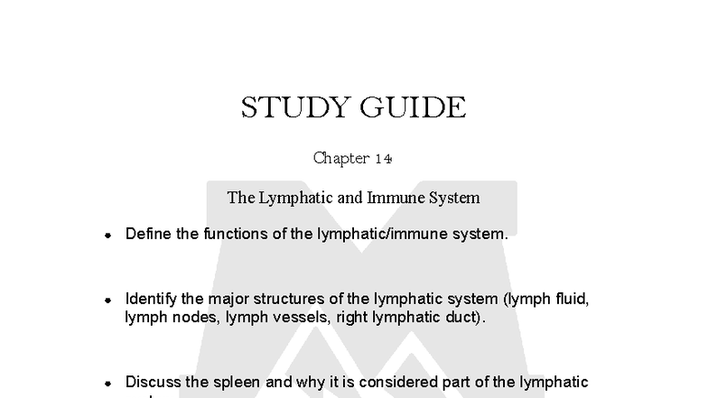 Chapter 14 Study Guide: The Lymphatic & Immune System Functions - Studocu