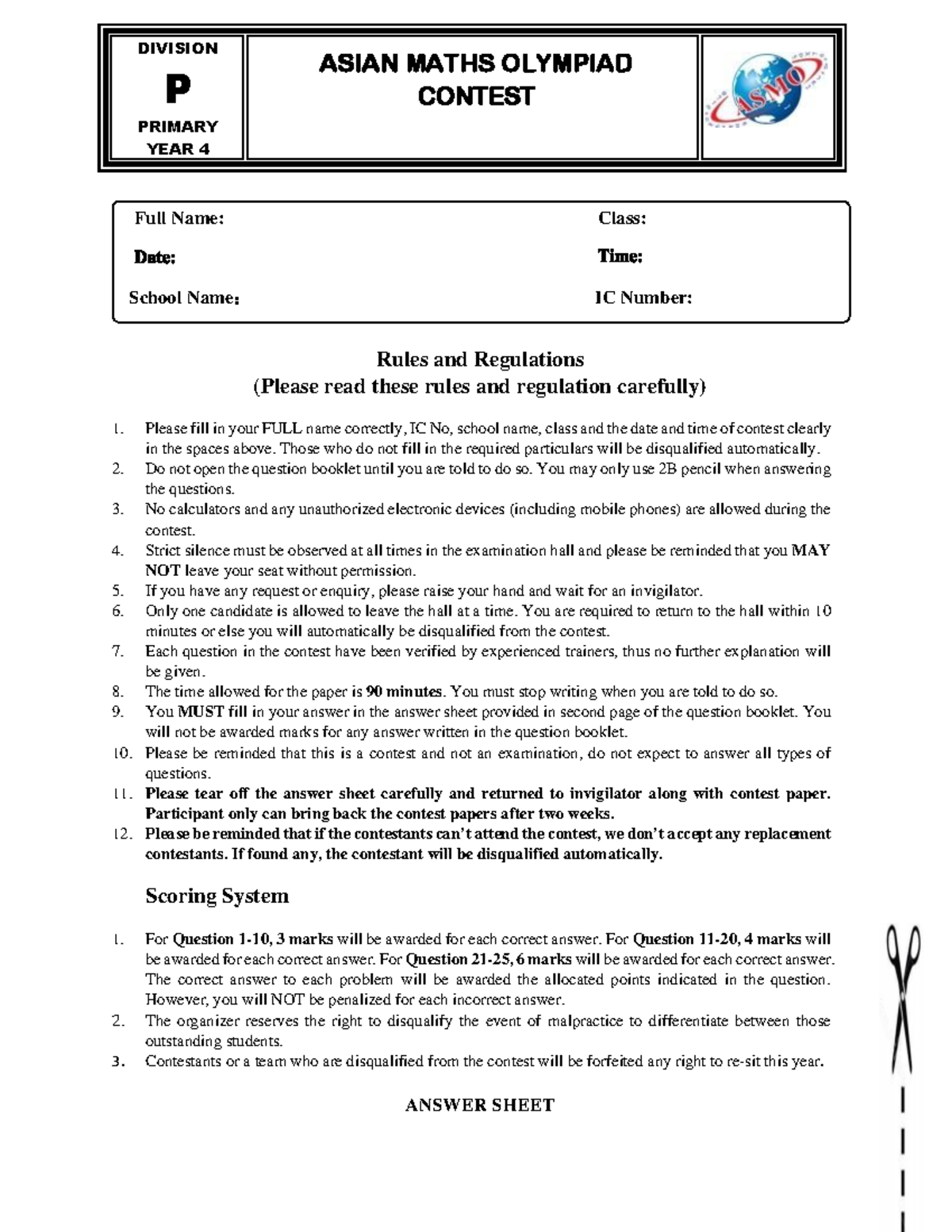 ASMO 4 - 2020 Primary Contest Rules and Questions - Studocu