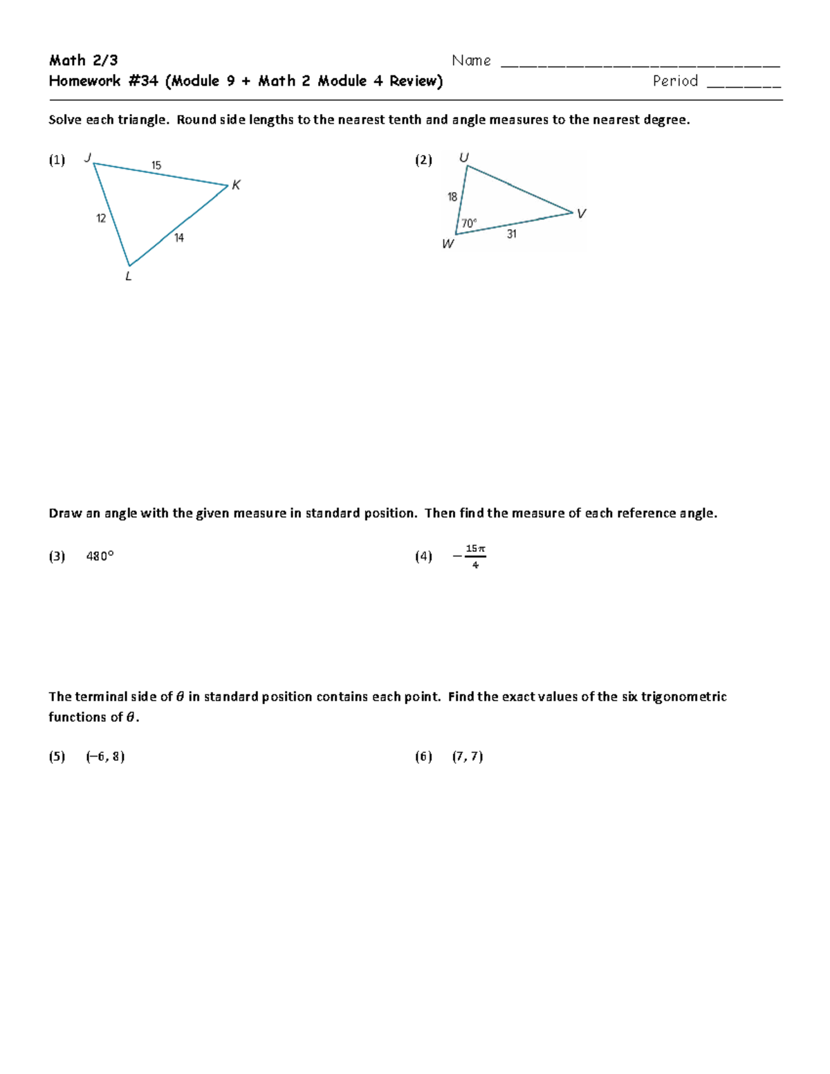 Math 2/3 Homework #34: Trigonometry Functions & Applications Review ...