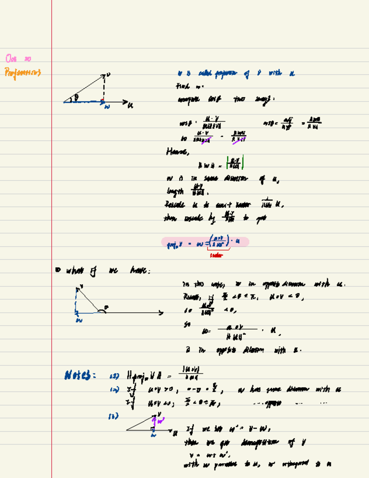 MATH133 Oct 20 Class Notes: Projections and Vector Analysis - Studocu