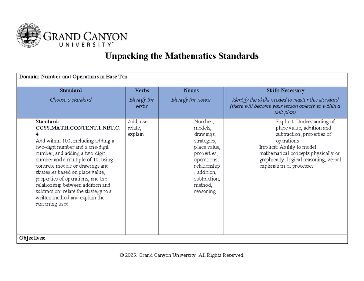 Mm Elm 560 T1 Unpacking The Common Core Math Standards Studocu