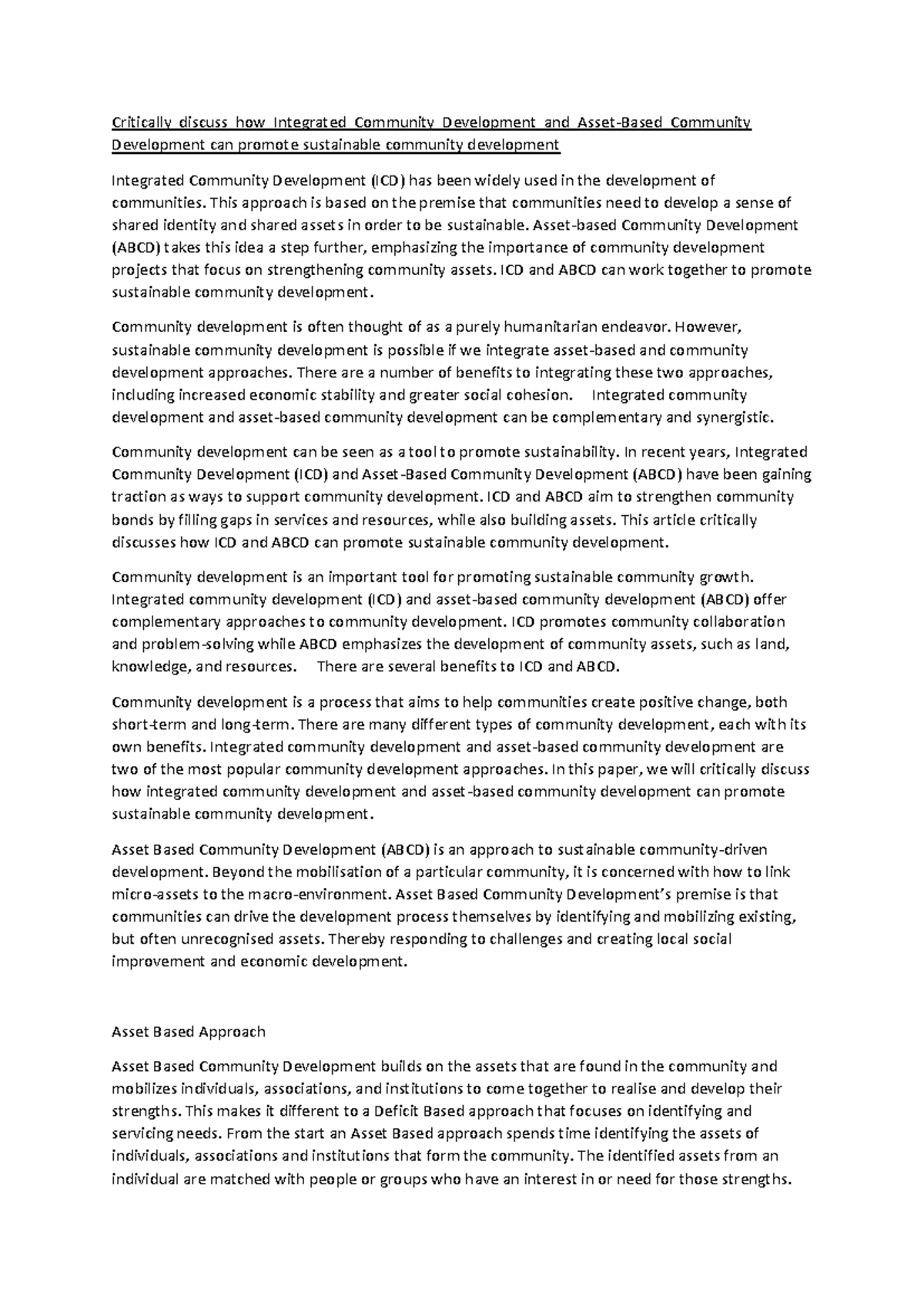 ICD & ABCD: Promoting Sustainable Community Development Strategies ...